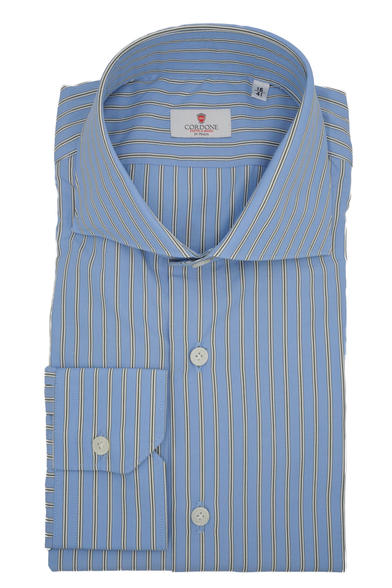 Light blue shirt with small green stripes - Outlet – CORDONE1956